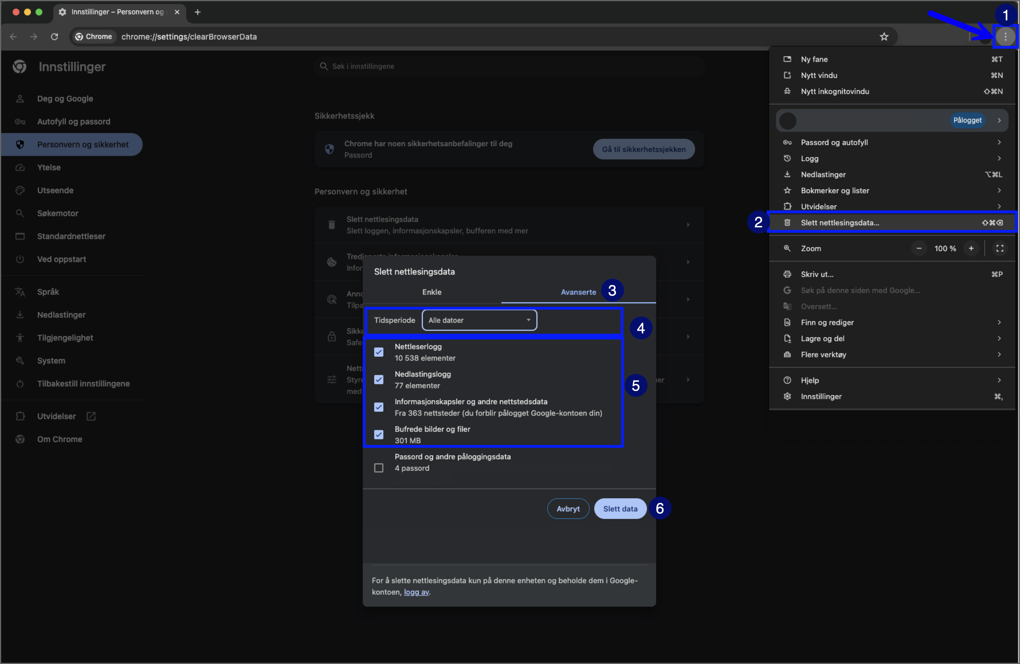 Hvordan sletter jeg logg i nettleser?